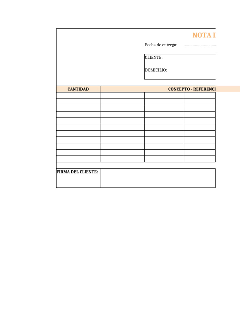 Modelo de Nota de Entrega en Excel | PDF