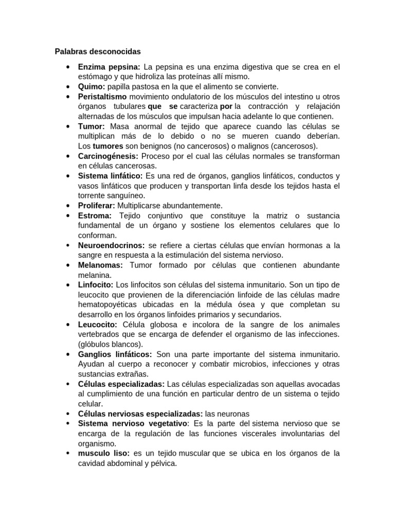 Palabras Desconocidas | PDF | Sistema linfático | Cáncer