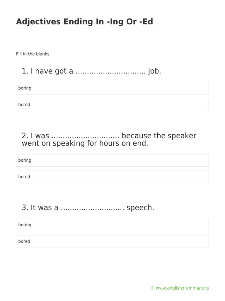 Adjectives Ending in - Ing or - Ed | PDF
