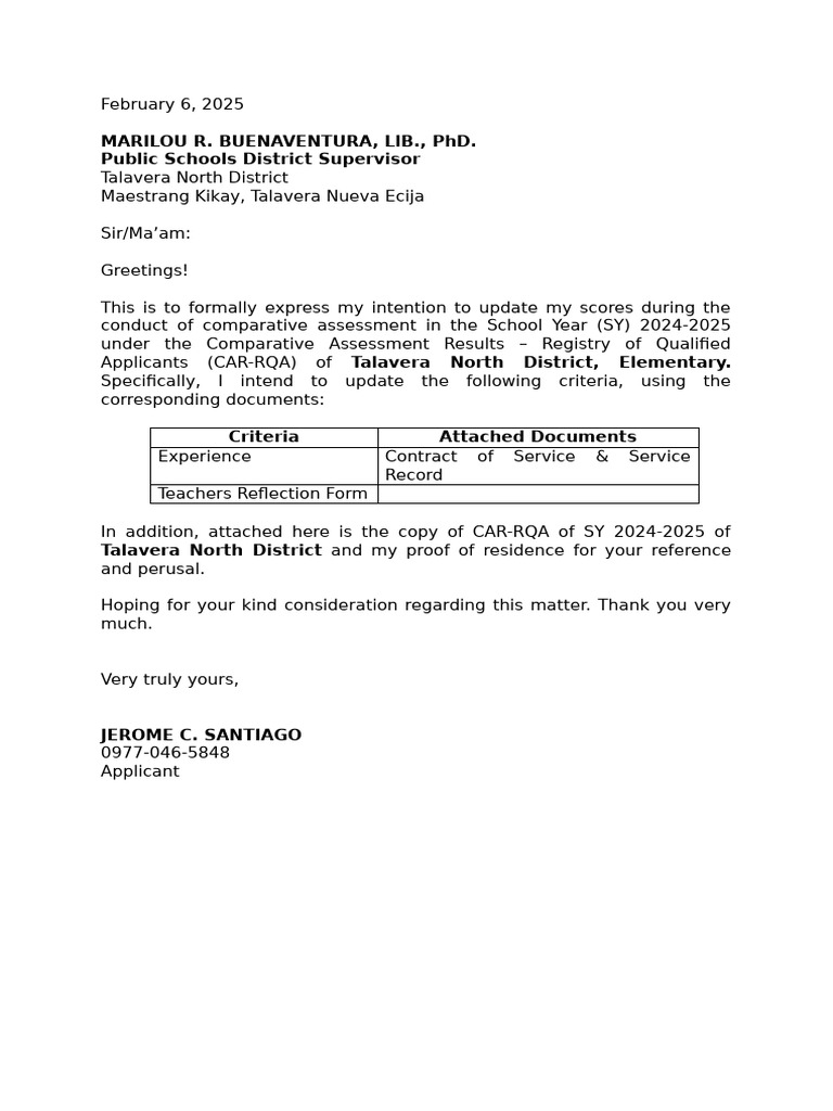 Letter to Update Scores | PDF