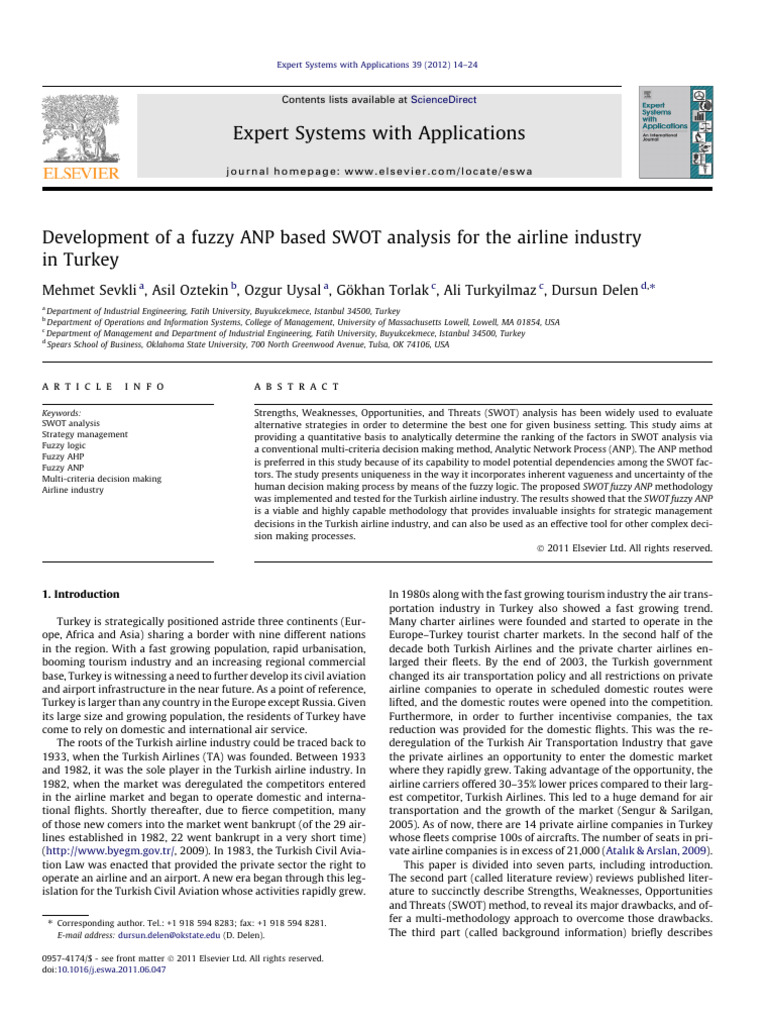 Development of A Fuzzy ANP Based SWOT Analysis | PDF | Swot Analysis | Matrix (Mathematics)