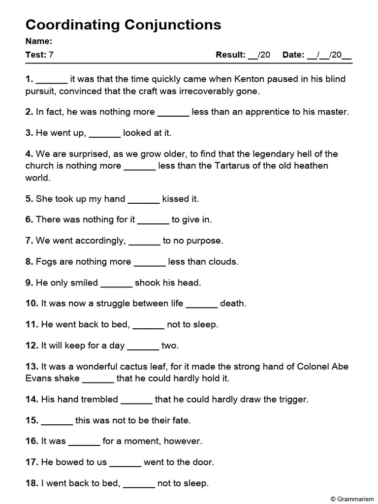 grammarism-coordinating-conjunctions-test-7-1027427 | PDF