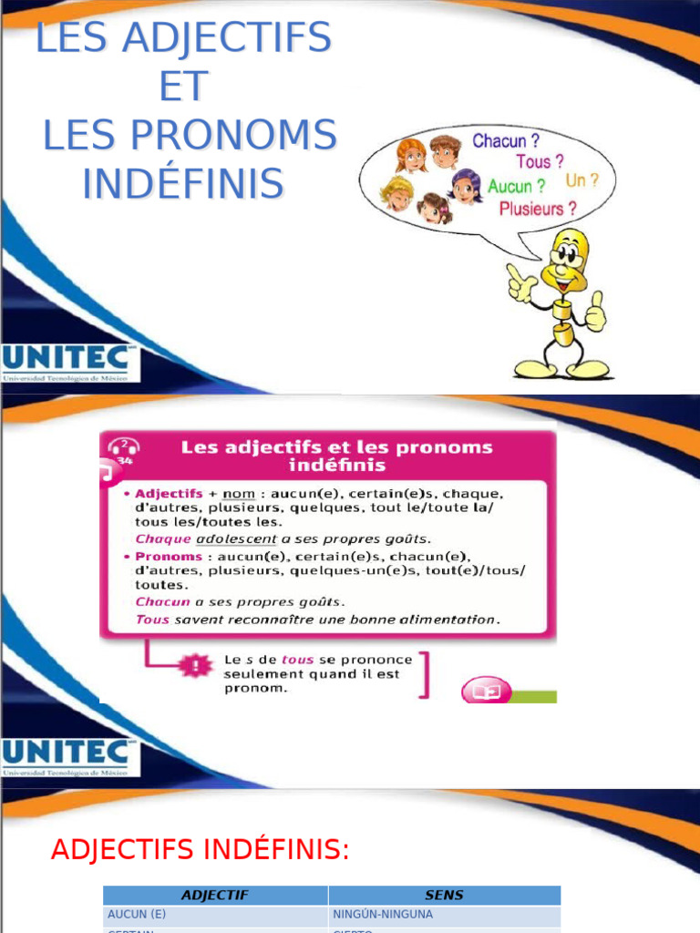 Adjectifs et pronoms indéfinis | PDF | Linguistique | Grammaire