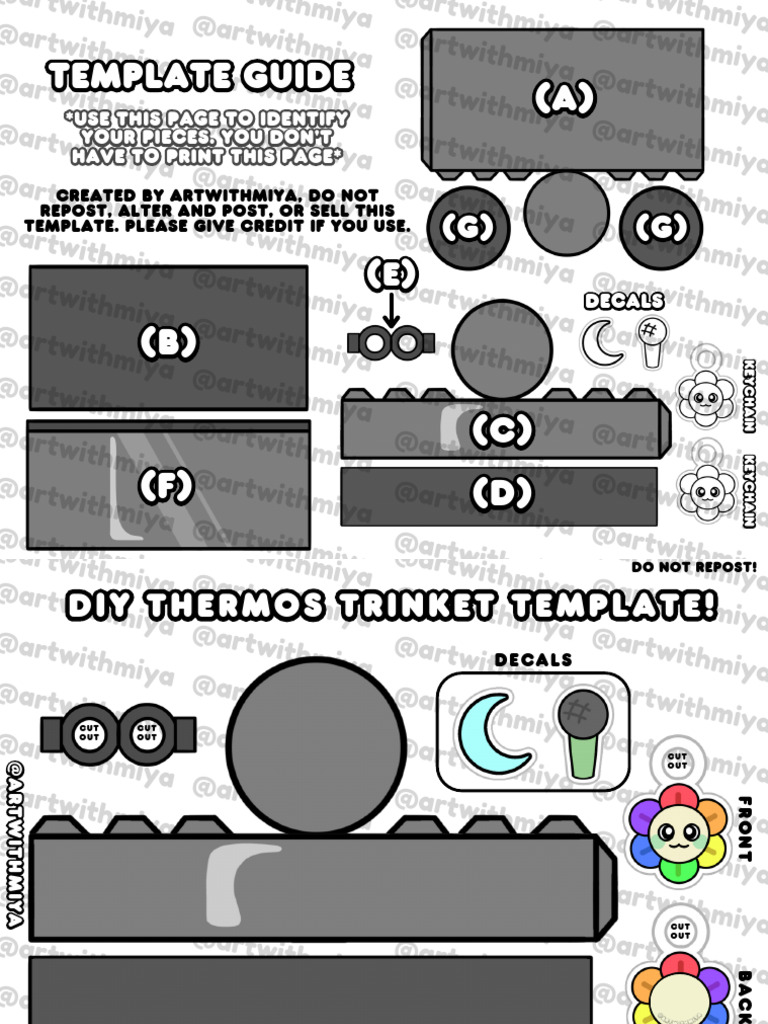 DIY Thermos Trinket Template (Black & White + Color) | PDF