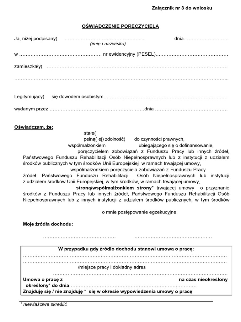 Załącznik NR 3 Do Wniosku | PDF