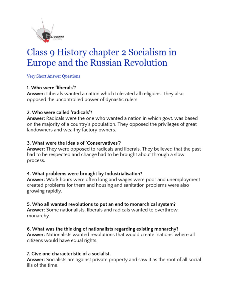 Class 9 History Chapter 2 Socialism in Europe and The Russian ...