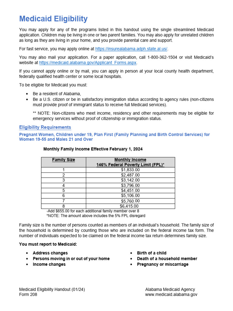 Alabama Medicaid Eligibility Guide | PDF | Medicaid | Citizenship Of ...