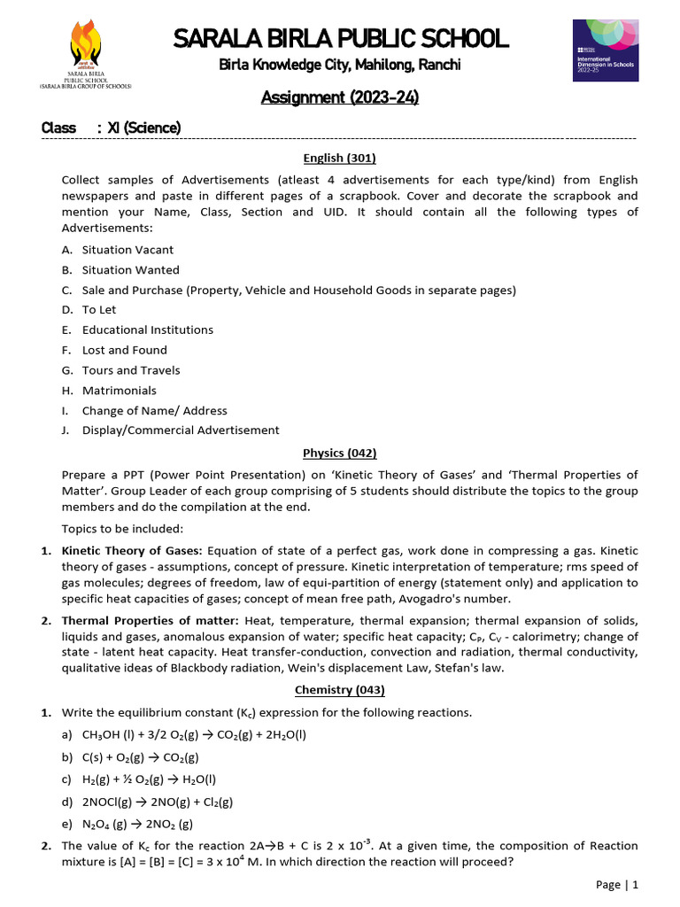 11 DP Assignment Science | PDF | Gases | Heat