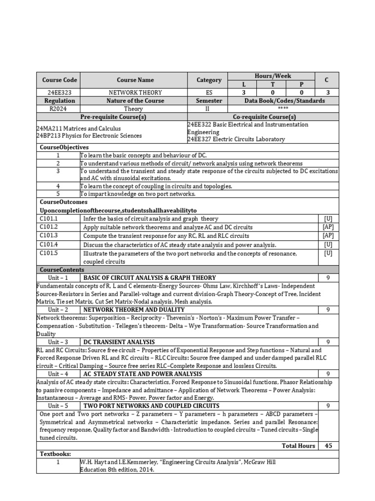 24ee323 Network Theory Pdf Electrical Network Network Analysis