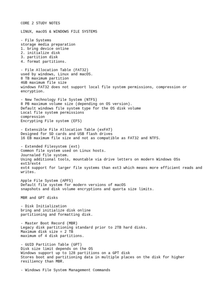 CompTIA A+ Core 2 Study Notes | PDF | Ip Address | File System