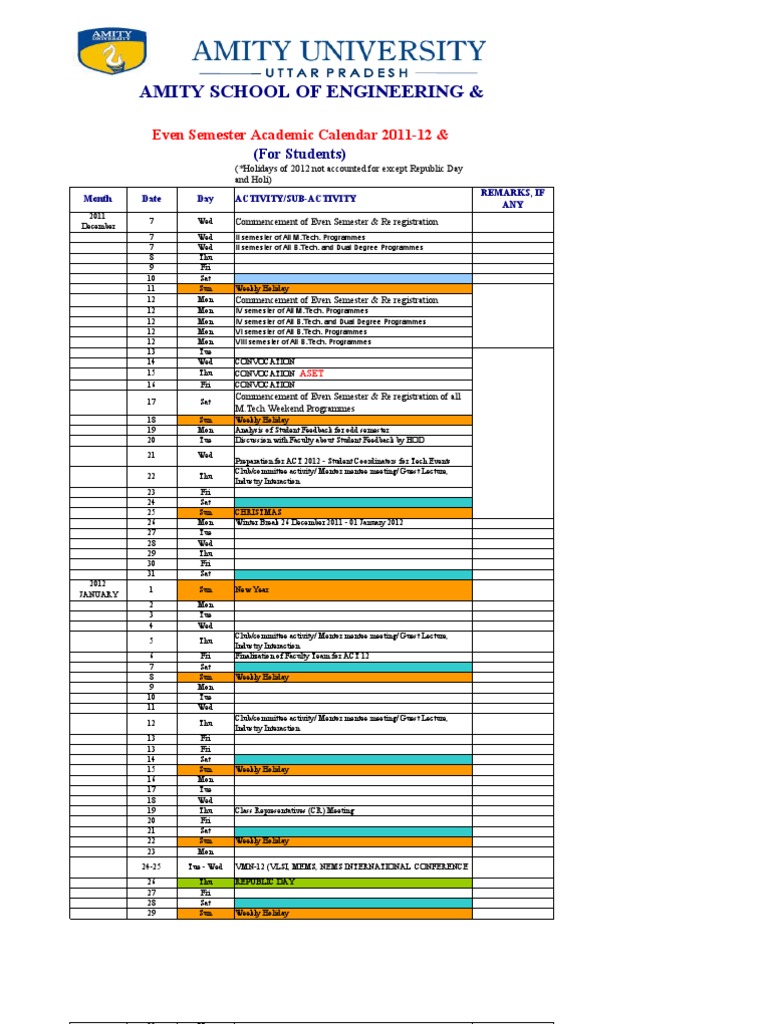 2316feven Semester Academic Calendar 2011-12 For Students. | PDF ...