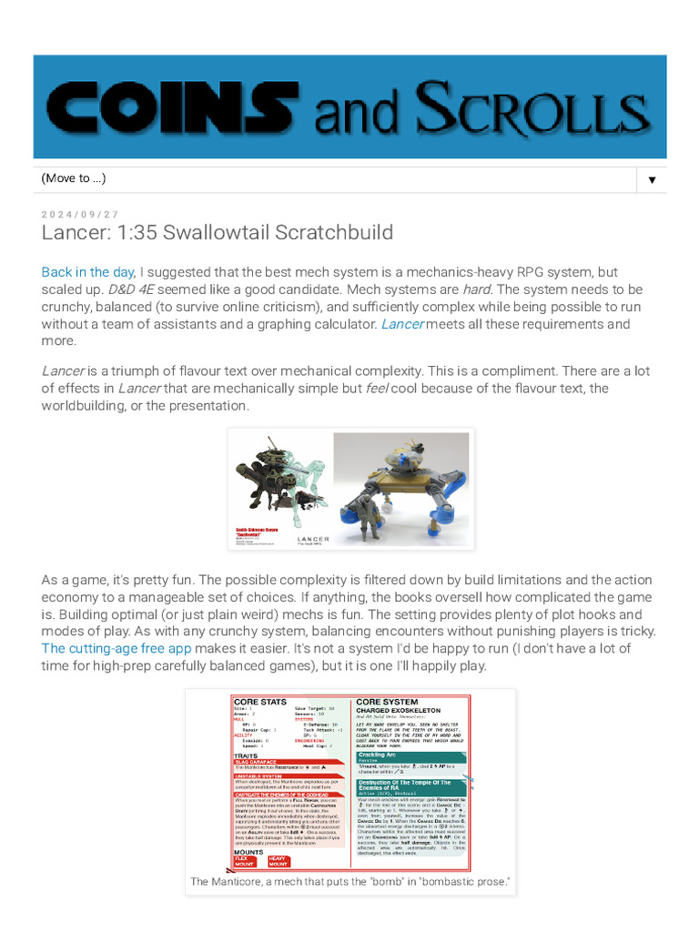 Coins and Scrolls - Lancer - 1 - 35 Swallowtail Scratchbuild | PDF