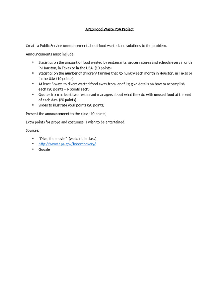 APES Food Waste PSA Project | PDF