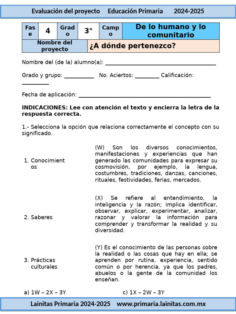 3er Grado Enero - Examen 05 A Dónde Pertenezco (2024-2025) | PDF ...