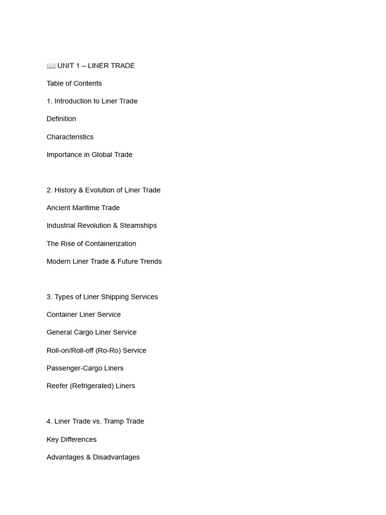 Liner Trade Unit One | PDF | Port | Containerization