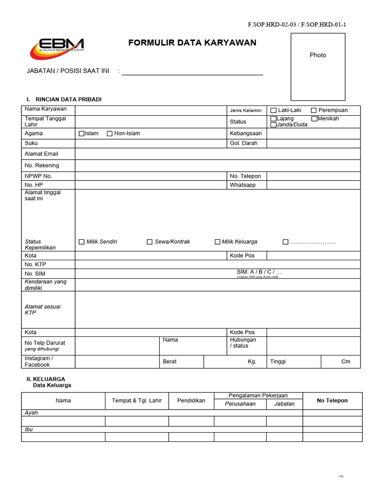 28. Formulir Personal Data Karyawan - New-1(1) | PDF