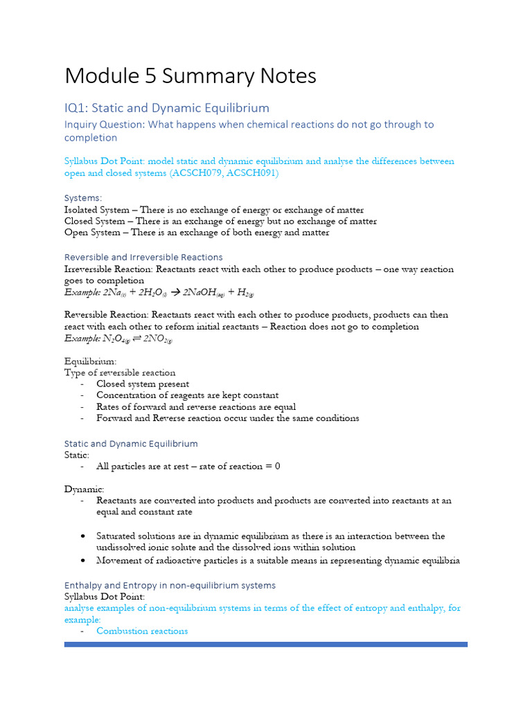 Chemistry module 5 | PDF | Chemical Equilibrium | Salt (Chemistry)