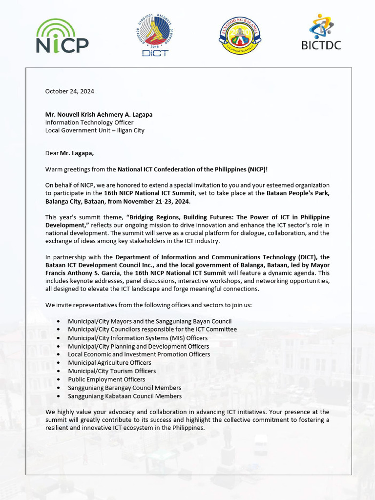 16th NICP National ICT Summit Invitation | PDF