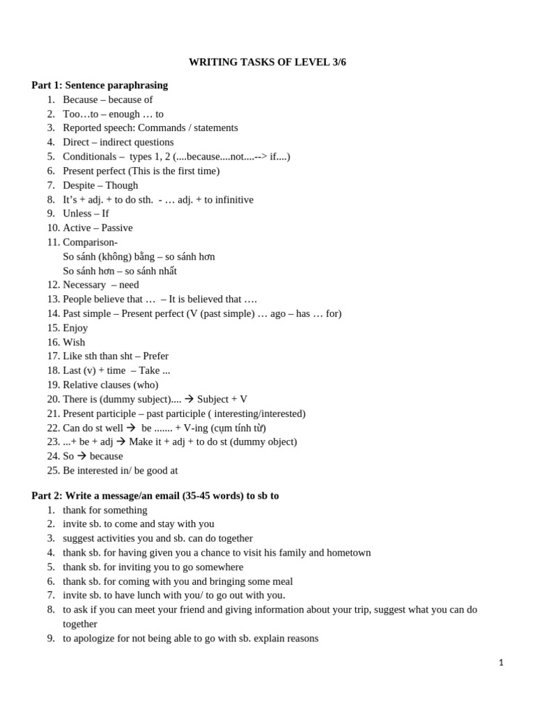 Writing For b1 Level - Part 1 & Part 2 | PDF