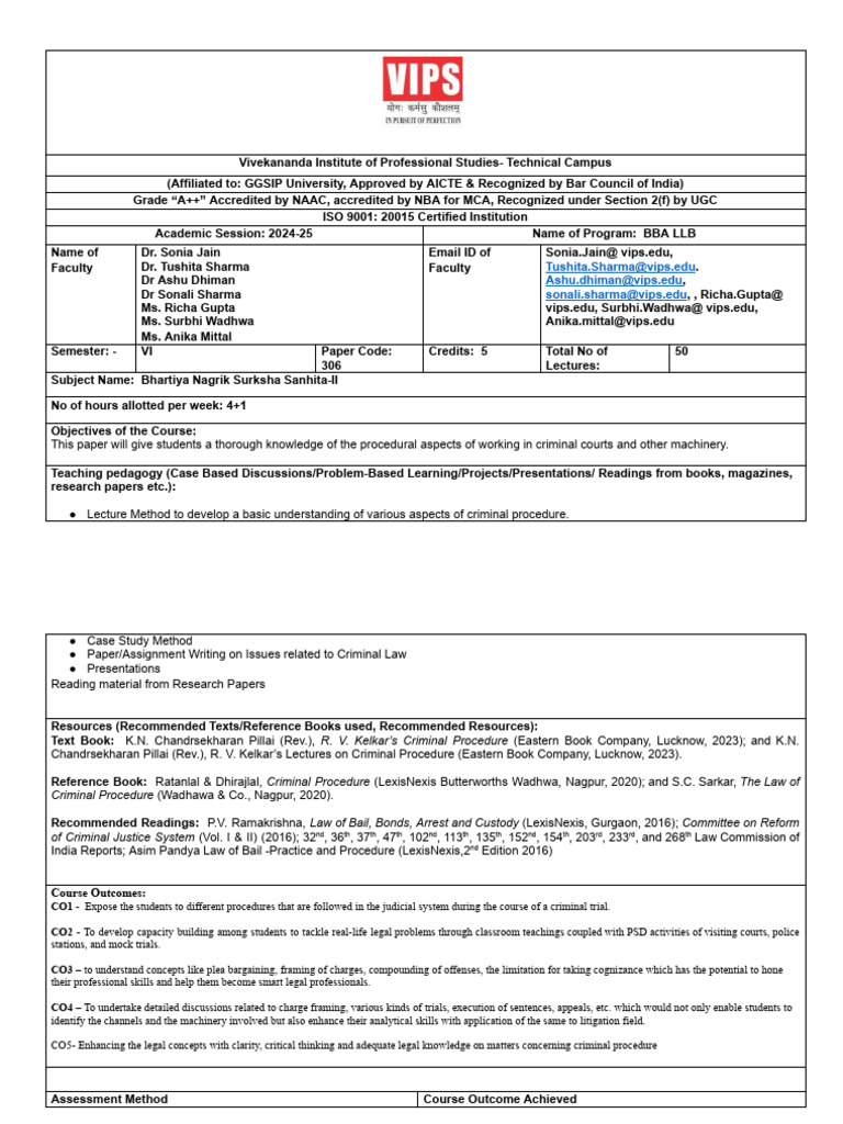 Bnss-I - Lesson Plan Bballb | PDF | Critical Thinking | Bail