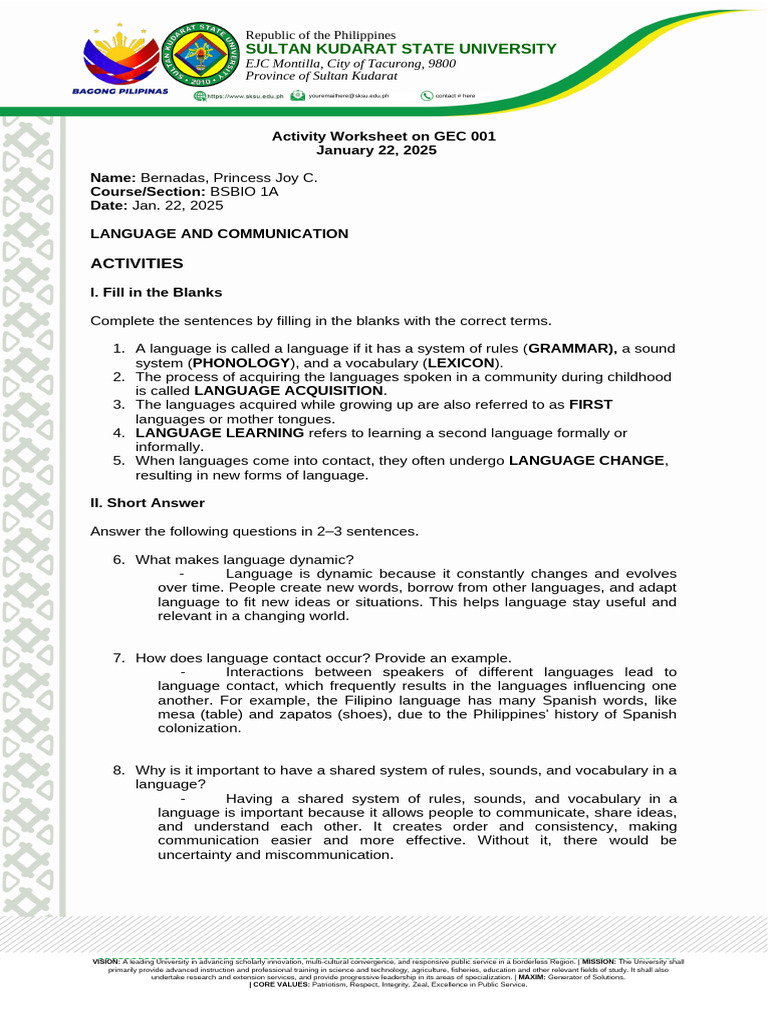 Bernadas, Princess Joy C. Bio 1a | PDF | Communication | Language ...