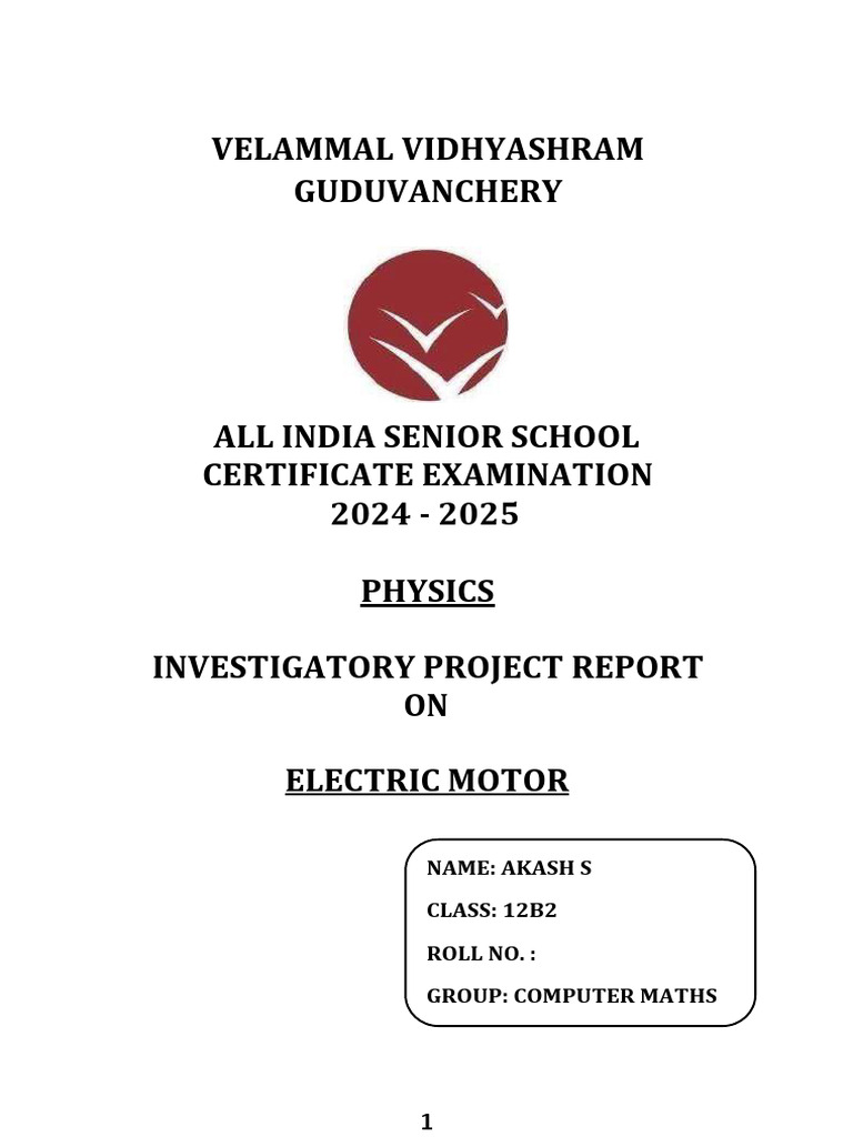 Physics Investigatory Project Akash 2 (1) 093625 | PDF | Electric Motor ...