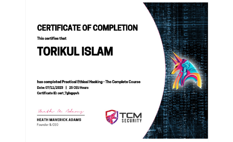 Certificate of Completion For Practical Ethical Hacking The Complete Course - 2 | PDF