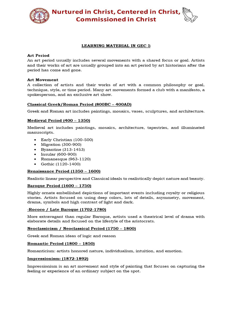 GEC5-Art-Appreciation-LESSON-1 2 | PDF | Baroque | Imagination