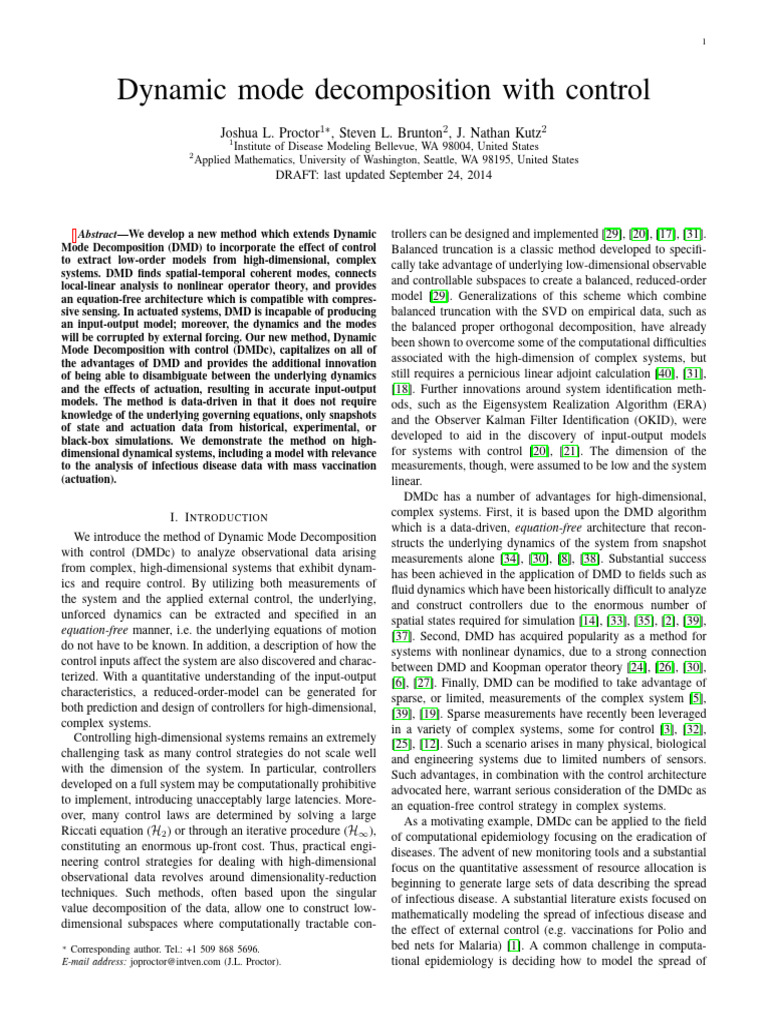Dynamic Mode Decomposition With Control | PDF | Eigenvalues And Eigenvectors | Matrix (Mathematics)