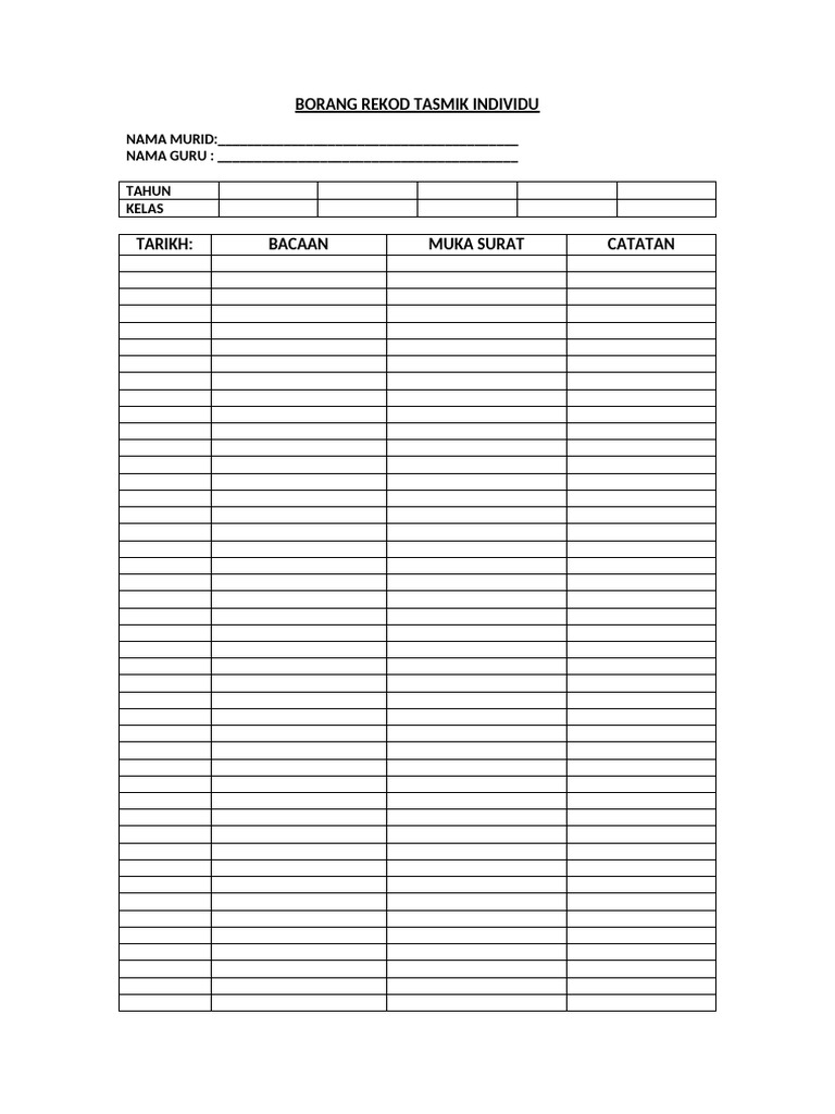 Rekod Tasmiq Individu Murid | PDF