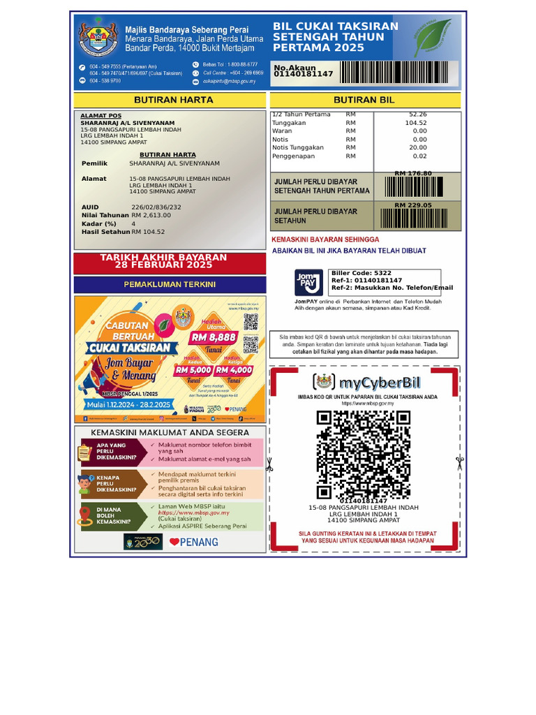 Cukai Taksiran MBSP - 01140181147 | PDF