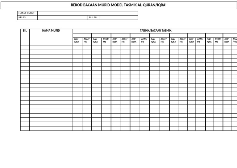 Borang Rekod Tasmik Model Alquran | PDF