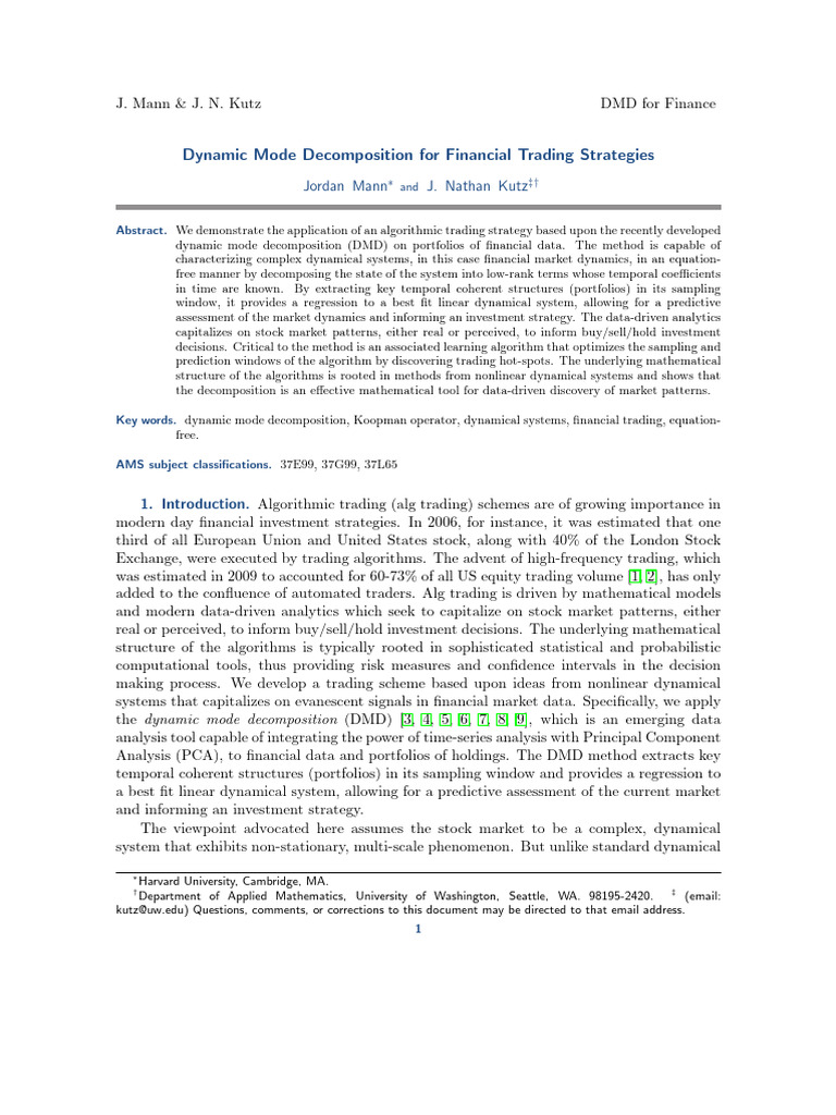 Dynamic Mode Decomposition For Financial Trading Strategies | PDF | Eigenvalues And Eigenvectors ...
