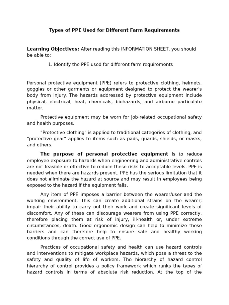 Essential PPE for Farm Safety | PDF | Personal Protective Equipment ...