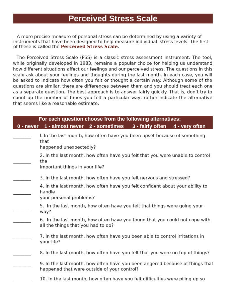 Percieved Stress Scale | PDF | Stress (Biology) | Psychological Concepts