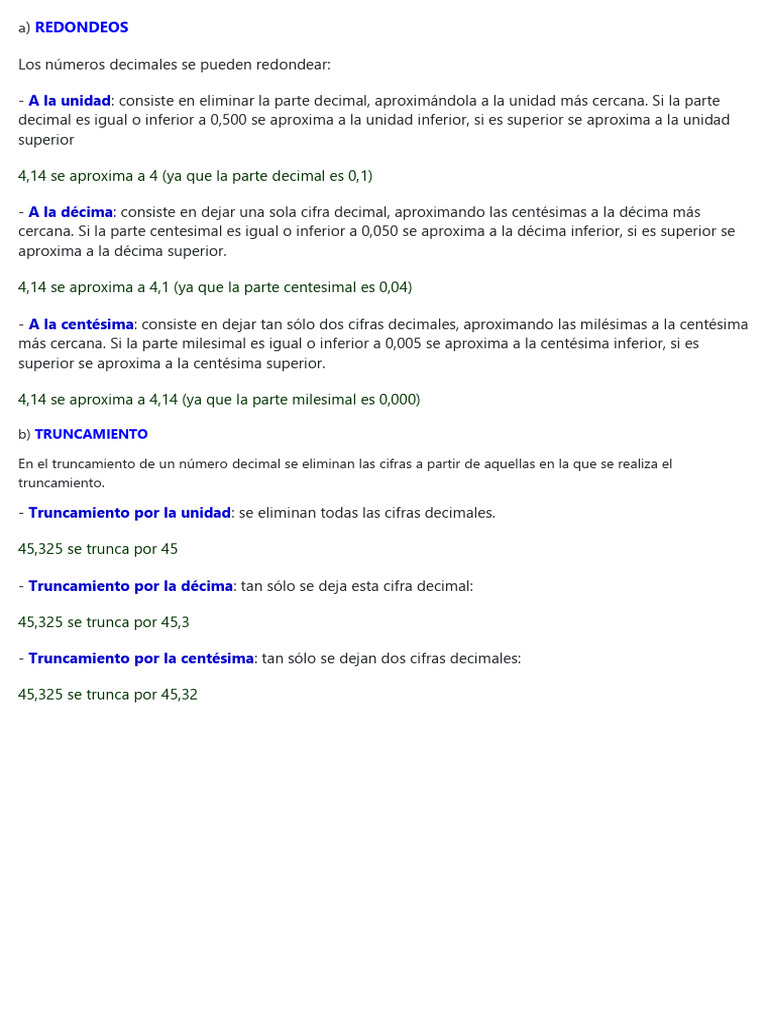 Decimales - Redondeo o Truncamiento | PDF