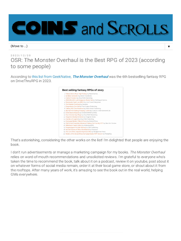 Coins and Scrolls - OSR - The Monster Overhaul Is The Best RPG of 2023 ...