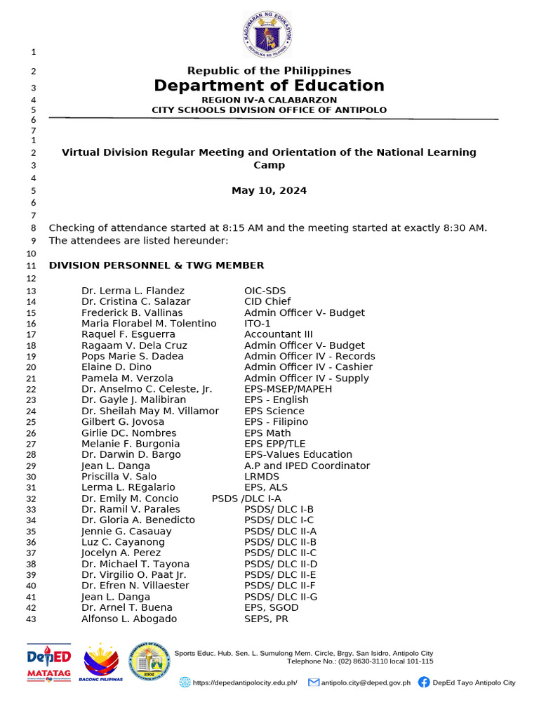 Virtual Division Regular Meeting and Orientation of the National ...