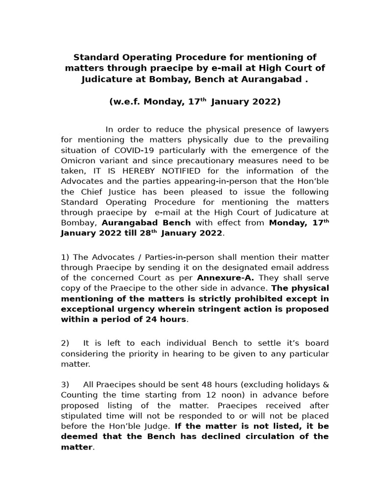 Bombay HC Email Praecipe SOP | PDF | Advocate | Justice