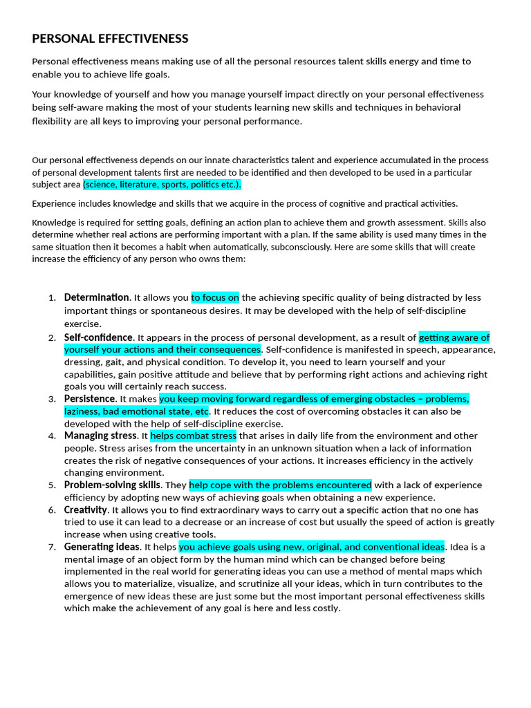 Personal Effectiveness | PDF | Personal Development | Experience
