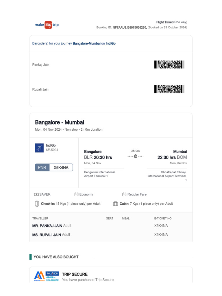 NF7AAU9J38975656280 ETicket | PDF | Identity Document | Transport