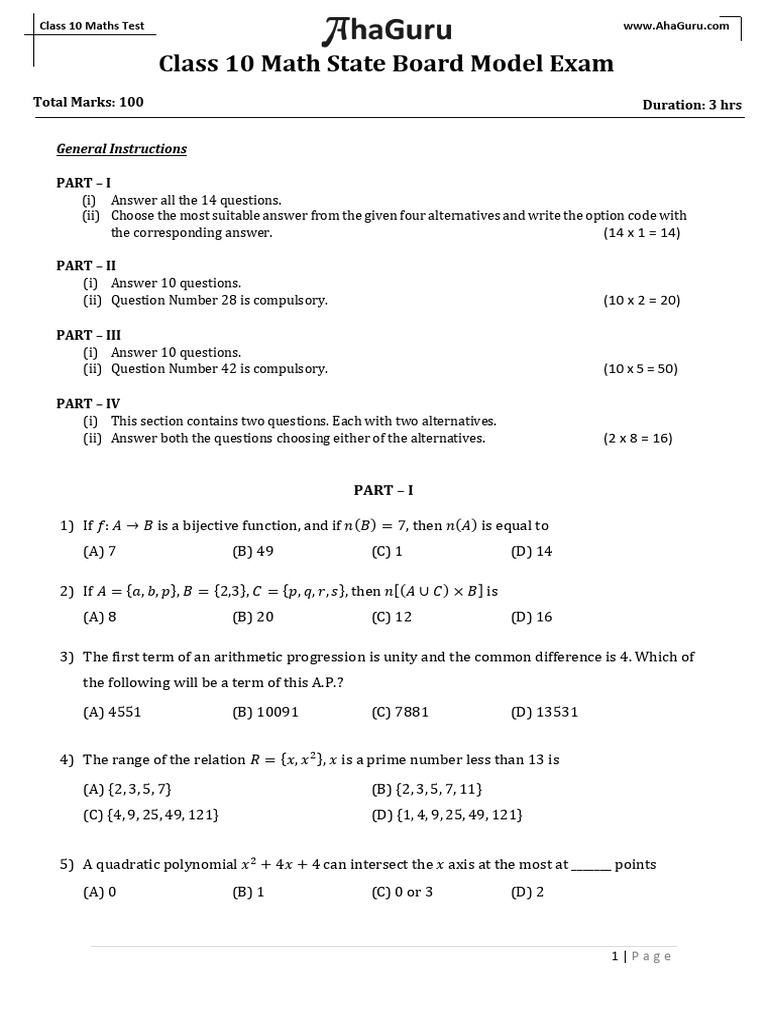 Std10 AG State Board MathModel QP 2024 | PDF | Circle | Sphere