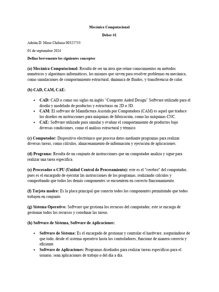 Deber 01_Mecánica Computacional | PDF | Lenguaje de programación | Software