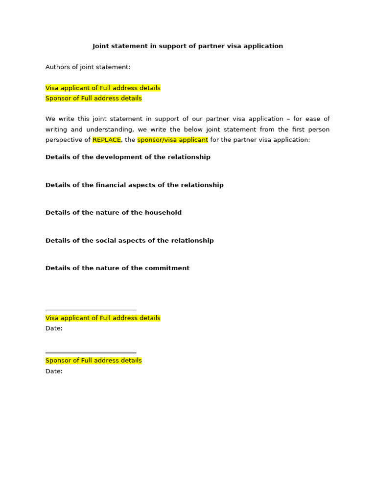 Partner Visa Application Joint Statement | PDF