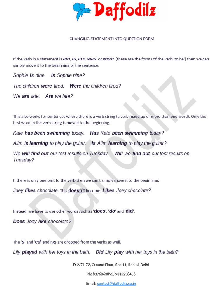 Statement Into Question Form | PDF | Grammar | Syntax