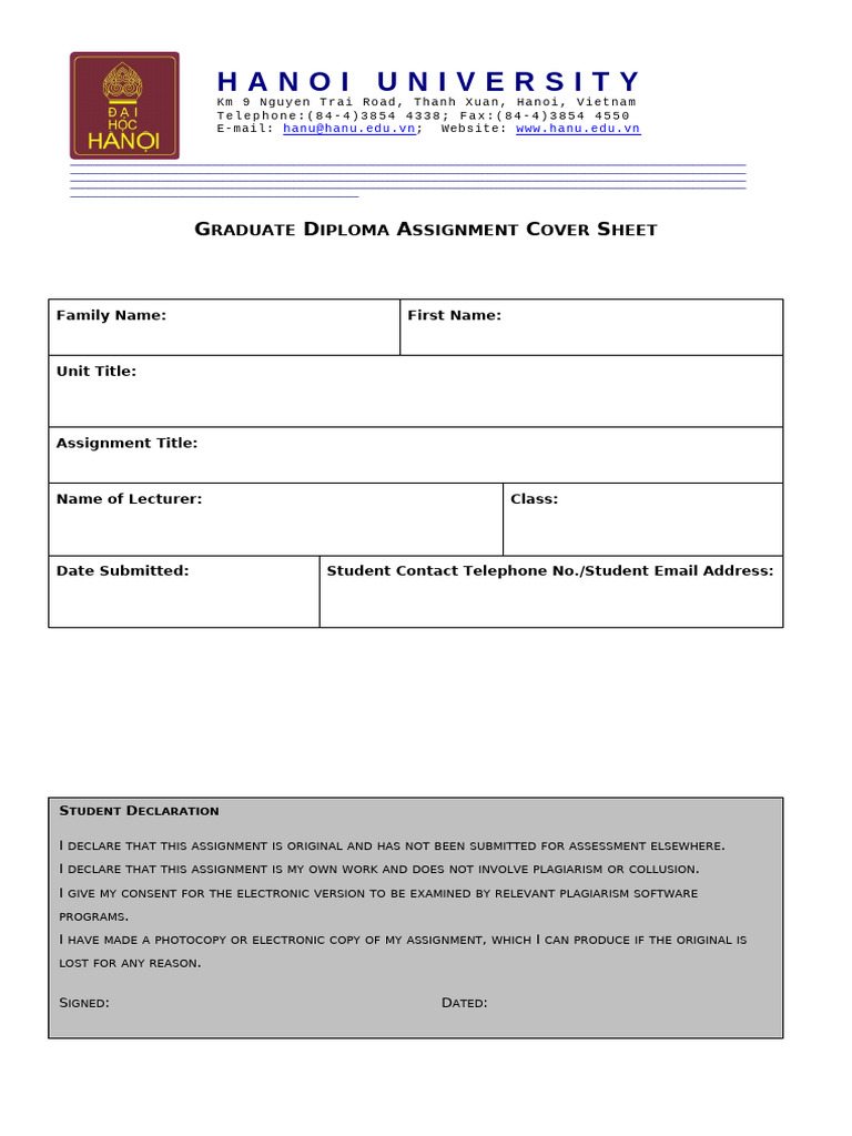 HANU-UC Grad Dip Assignment Cover Sheet | PDF