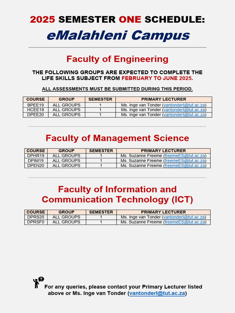 TUT 2025 Semester 1 Exam Timetable | PDF