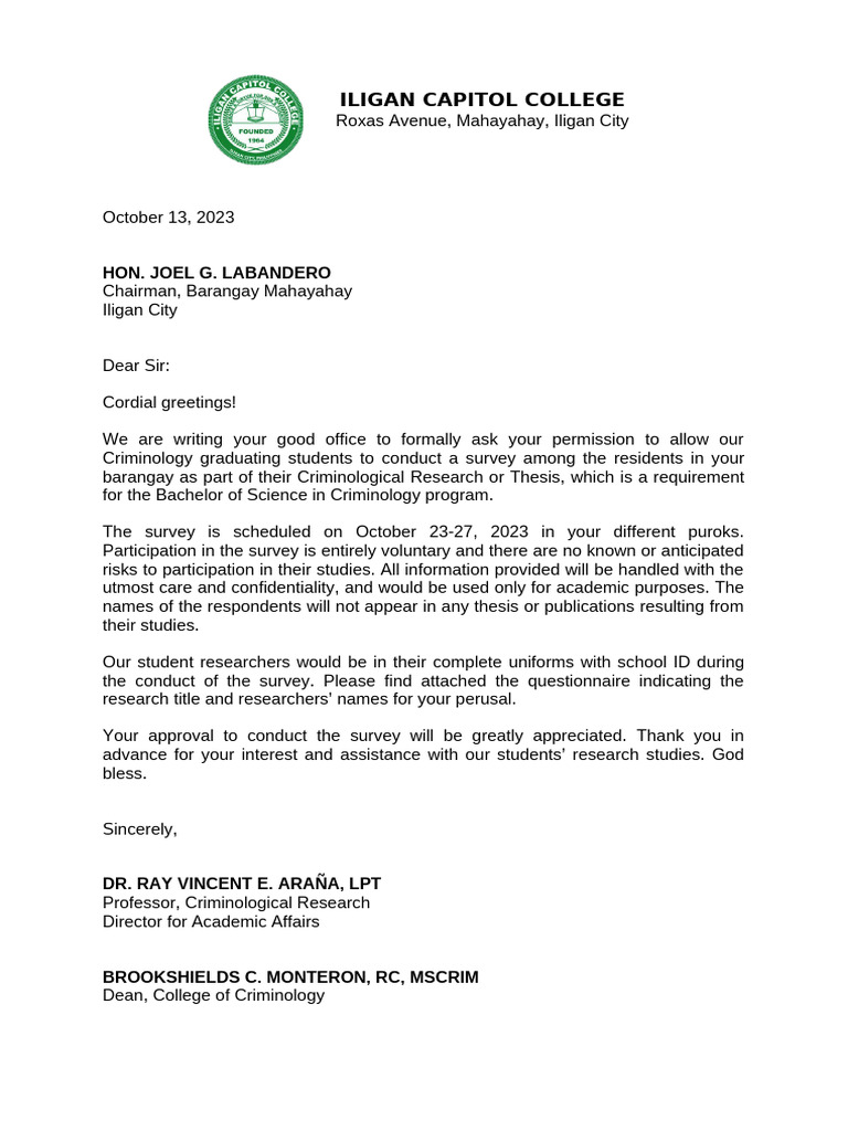 Letter To Barangay Captain | PDF