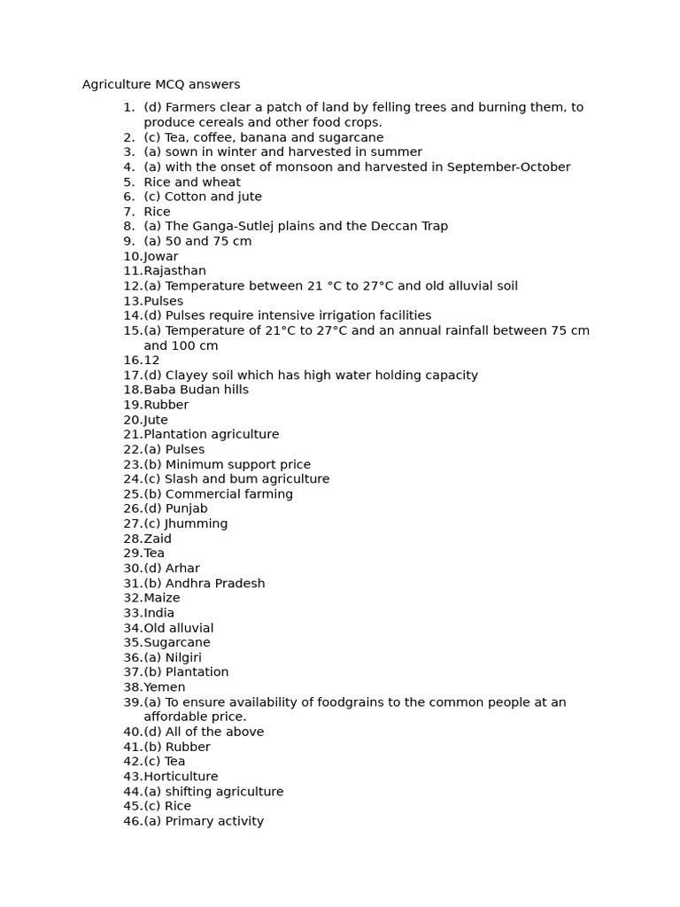 Agriculture MCQ Answers 2024 | PDF