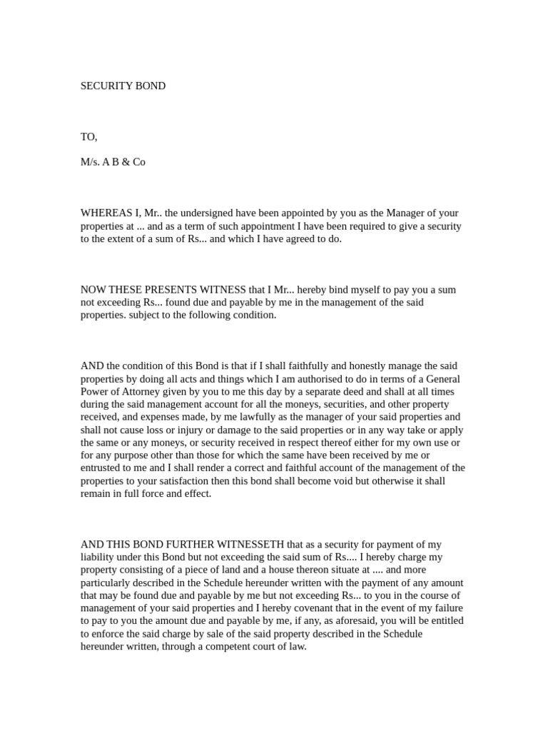 Security Bond for Property Management | PDF